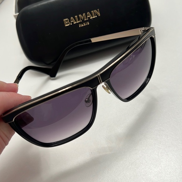 Balmain | Accessories | Balmain Black And Gold Trim Sunglasses With Box ...